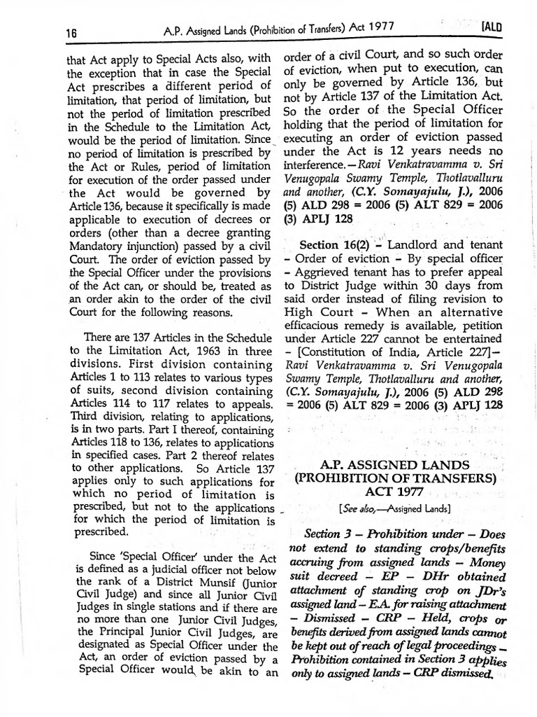 A P Assigned Lands Act 1977 | PDF