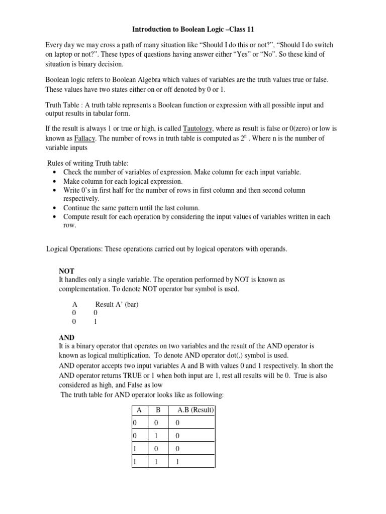 Boolean Logic Notes-1 | PDF | Logic Gate | Boolean Algebra Boolean Logic Notes-1 | PDF | Logic Gate | Boolean Algebra