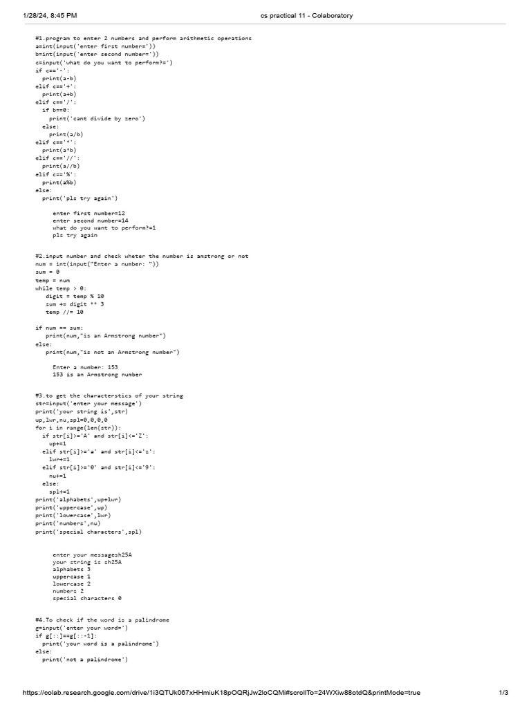 Cs Practical 11 - Colaboratory | PDF | Computer Programming | Arithmetic