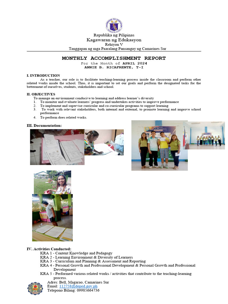 Accomplishment Report New OCTOBER 2023 1 | PDF | Learning | Pedagogy