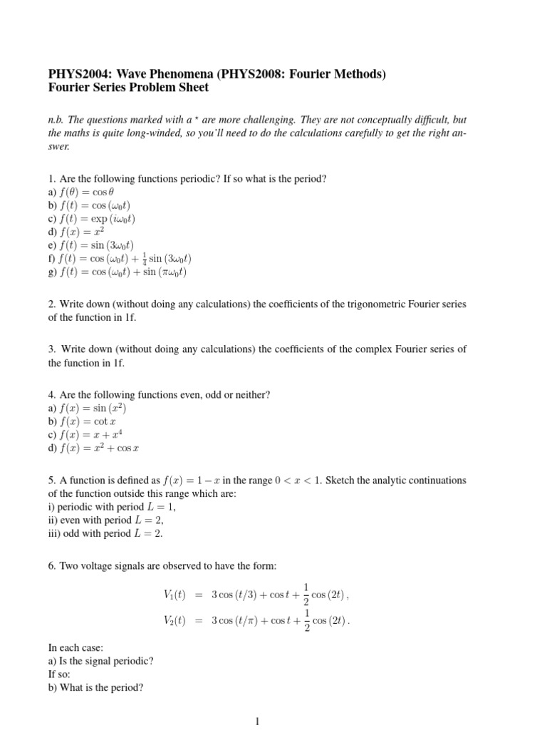 Fourierseries Problems | PDF | Trigonometric Functions | Fourier Series Fourierseries Problems | PDF | Trigonometric Functions | Fourier Series