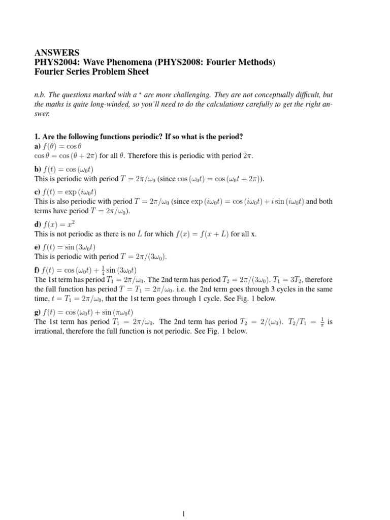 Answers Fourierseries Problems | PDF | Trigonometric Functions ...