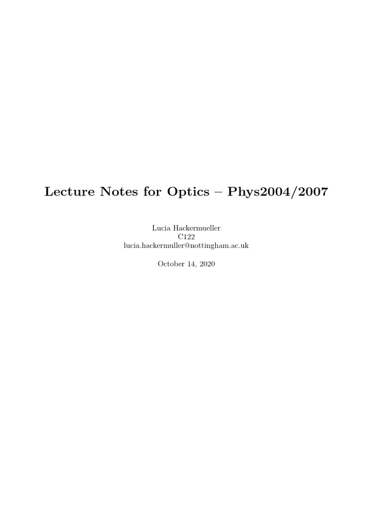 Lecture Notes on Optics Concepts | PDF | Refraction | Optics