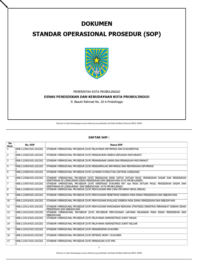 Sop Dinas Pendidikan | PDF