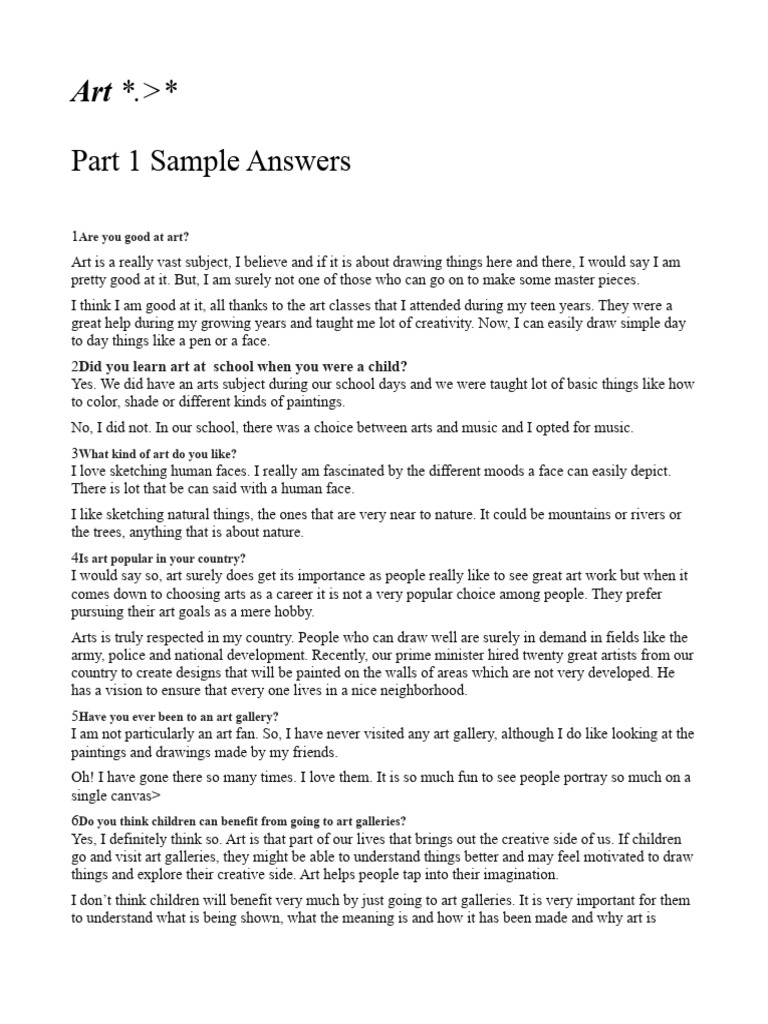 Art Part 1-2-3 Plus Sample Answers | Download Free PDF | Paintings