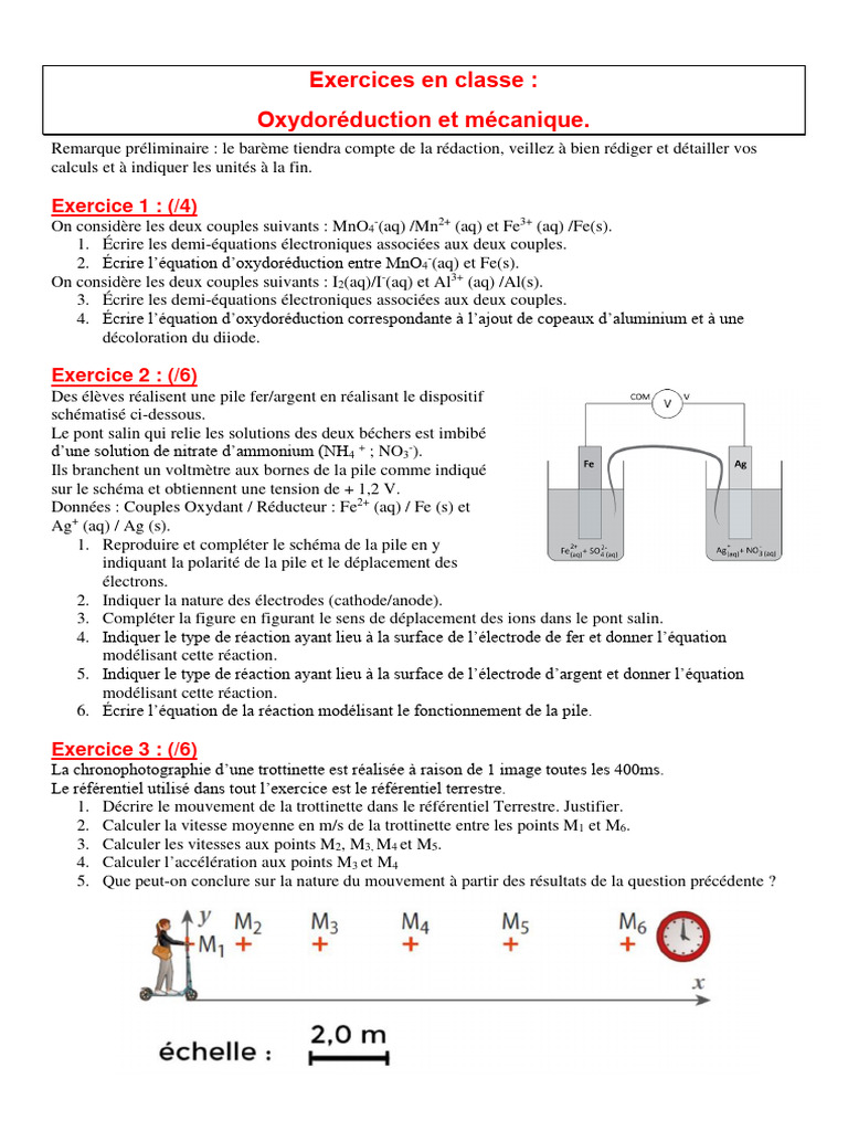 Exercices en Classe Oxydo M Ca | PDF | Réaction d'oxydoréduction | Lois ...