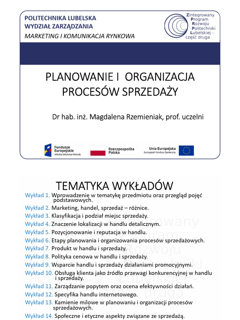 PLANOWANIE I ORGANIZACJA PROCESÓW SPRZEDAŻY | PDF