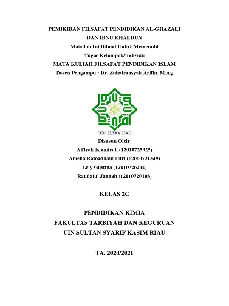 Makalah Kel.6 Pemikiran Filsafat Pendidikan Al-Ghazali & Ibnu Khaldun | PDF