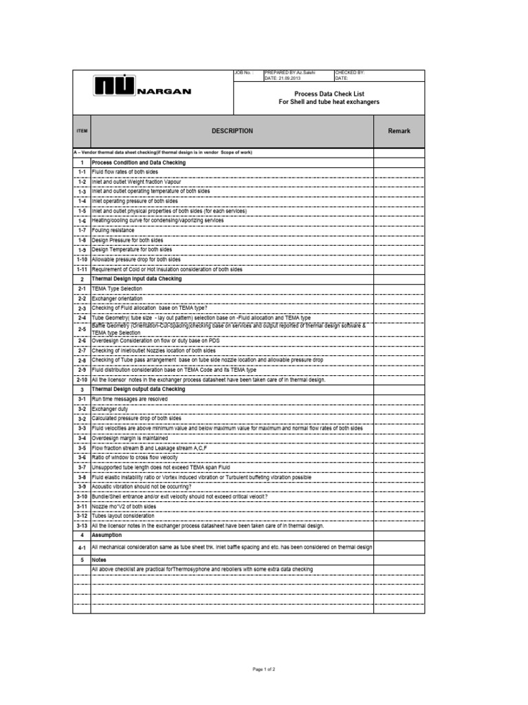 Shell and tube heat exchangers checklist | PDF | Heat Exchanger | Fluid ...