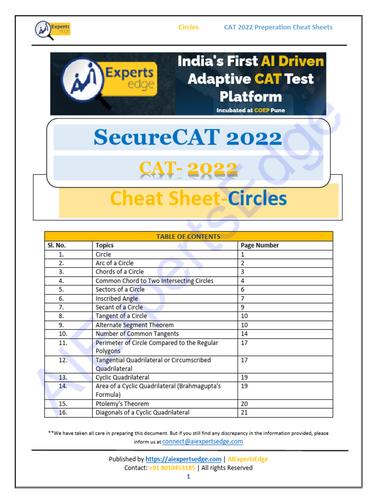 Securecat 2022: Cheat Sheet | PDF | Circle | Analytic Geometry