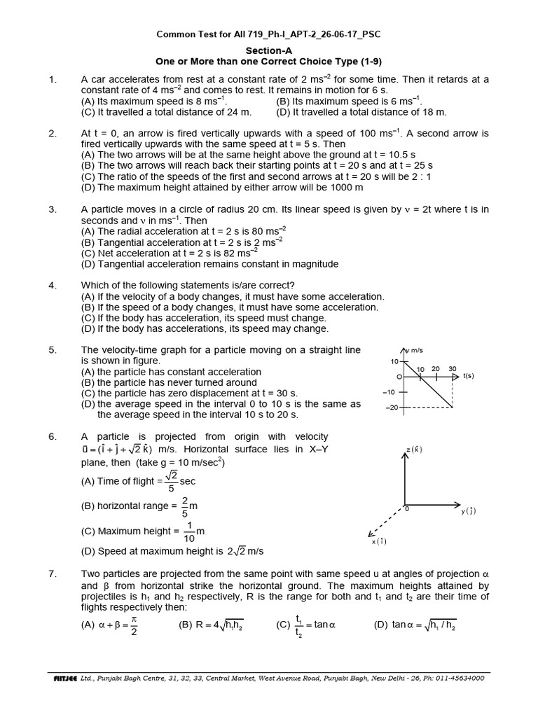 Common Test | PDF | Acceleration | Spacetime