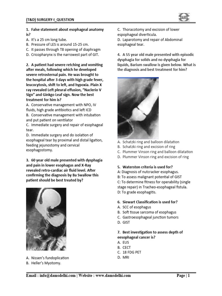 Esophageal Surgery Exam Questions | PDF | Esophagus | Esophageal Cancer