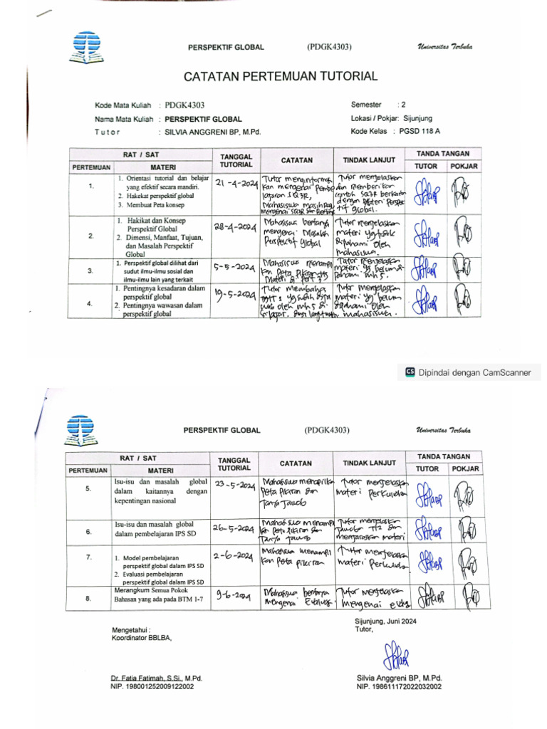 Catatan Pertemuan Tutorial Kelas 2 A PGSD | PDF