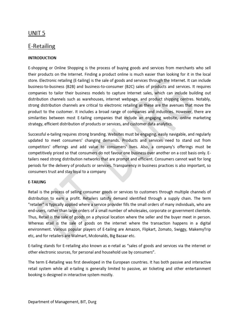 Retail - Unit 5 E Retailing | PDF | E Commerce | Online Shopping