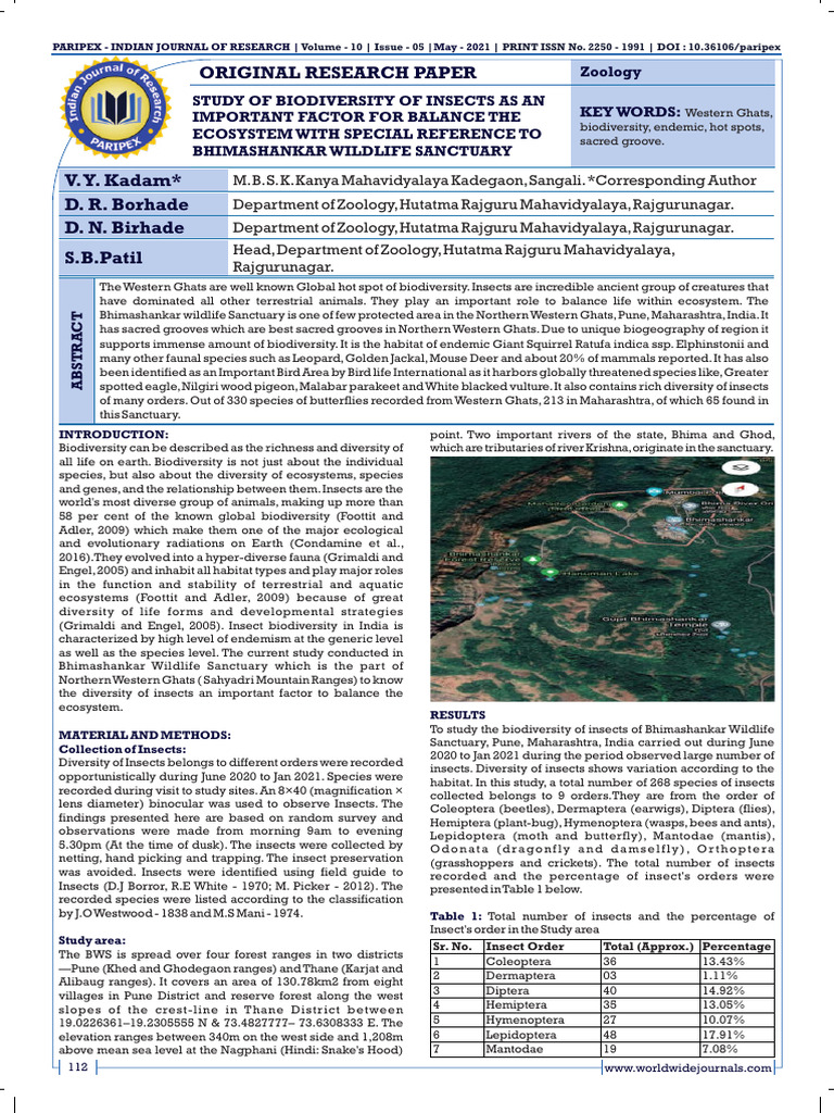 Insect Diversity in Bhimashankar | PDF | Biodiversity | Insects