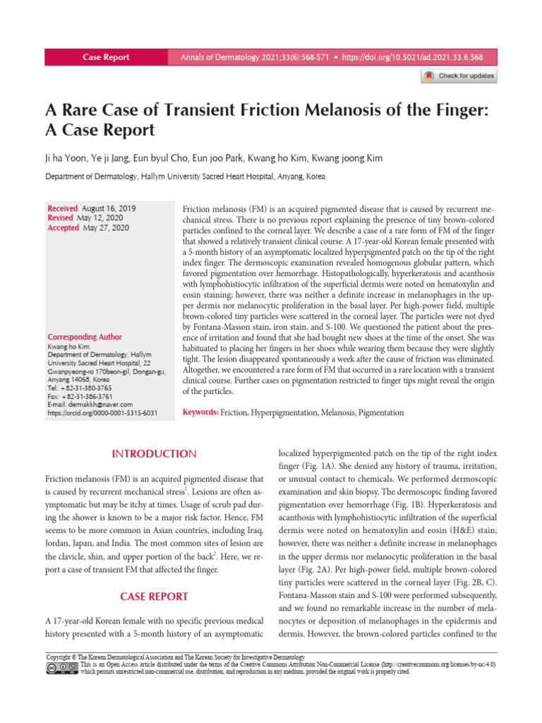 Transient Friction Melanosis of The Finger | PDF | Epidermis | Medical ...