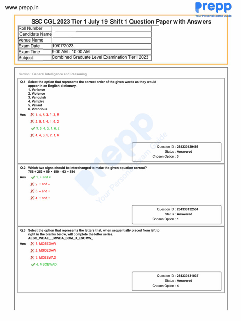 SSC CGL 2023 Tier 1 Question Paper | PDF | Standardized Tests ...