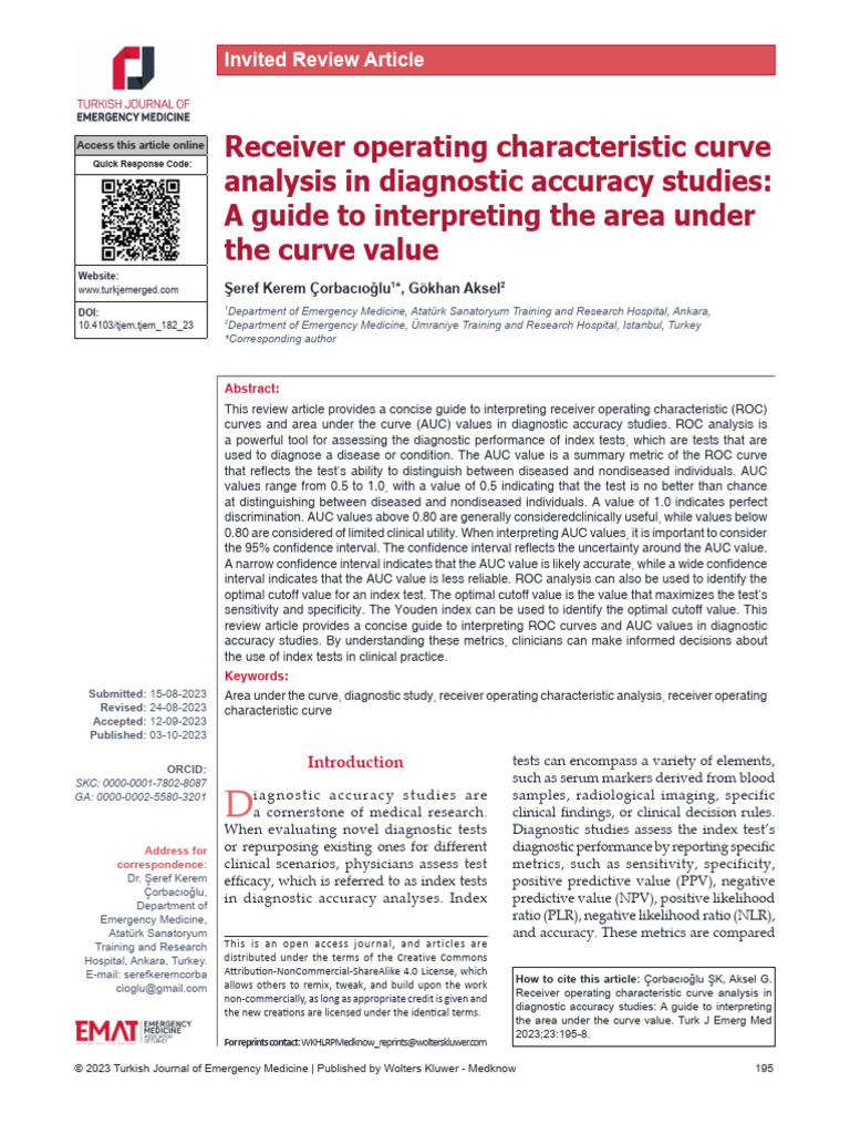 Guide To Interprate ROC Analysis | PDF | Receiver Operating Characteristic | Sensitivity And ...