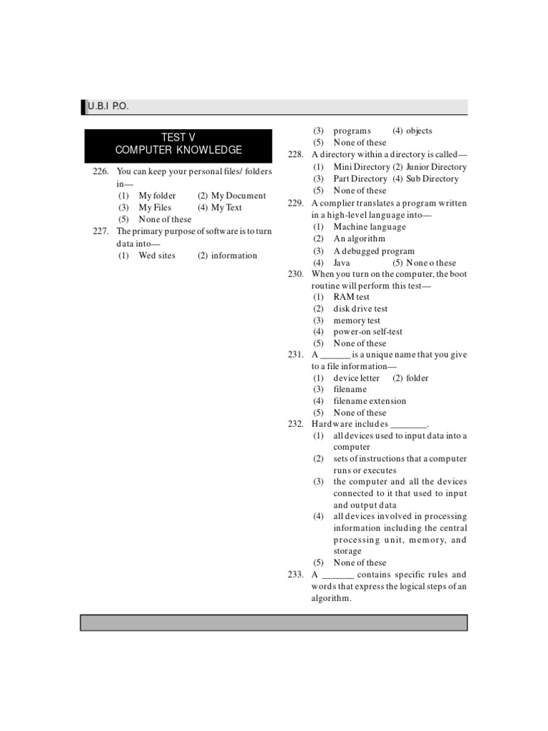 UBI PO Computer Knowledge Exam Paper 2011 | PDF | Programming | Computer Program