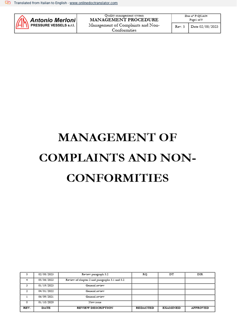 10 Management of Complaints and Non-Conformity | PDF | Specification ...