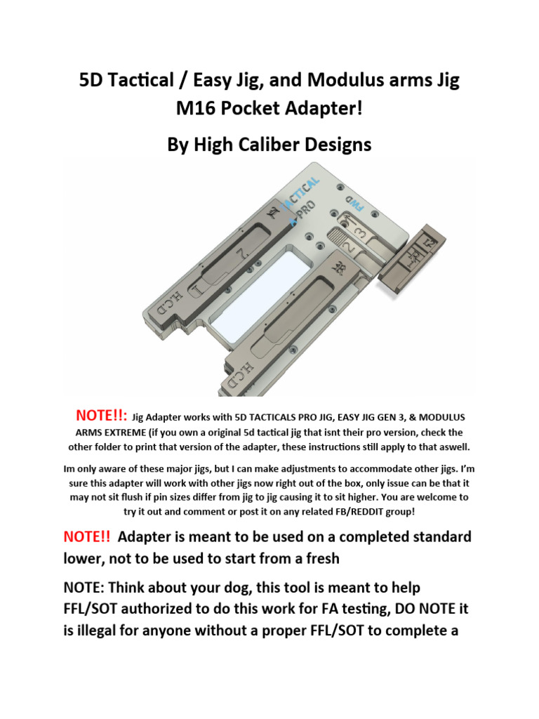 Instructions Jig M16 Pocket Adapter | PDF