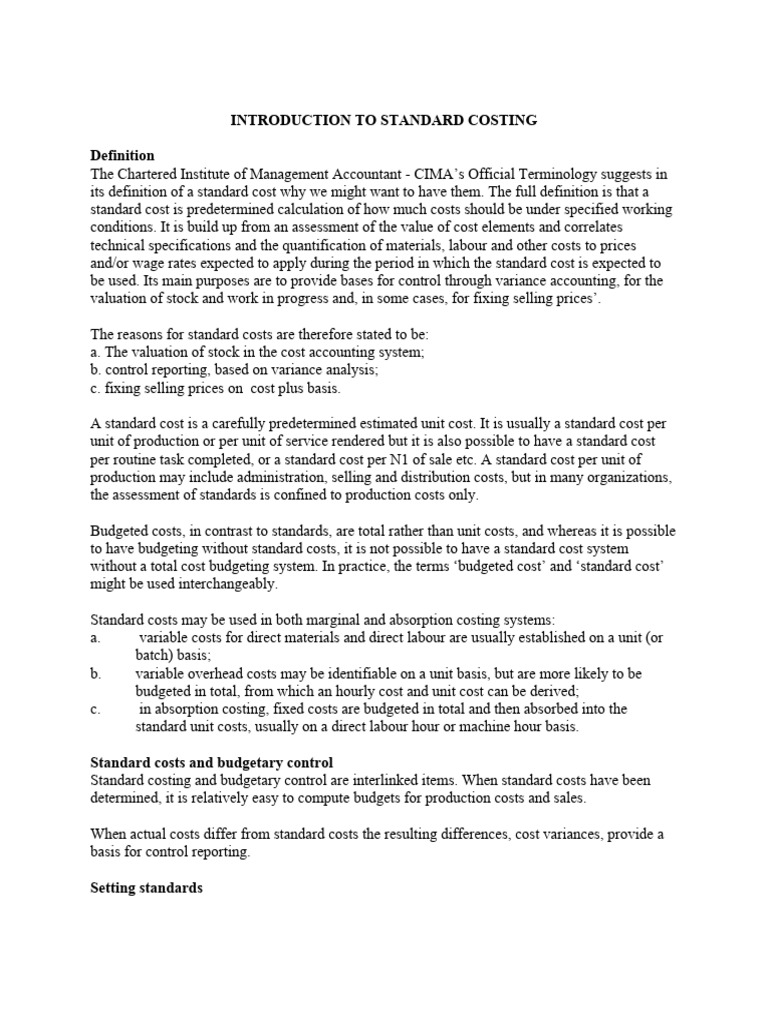 Introduction To Standard Costing | PDF | Labour Economics | Cost