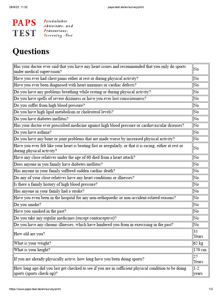 Paps-Test - de en Survey Print | PDF | Heart | Cardiovascular Diseases