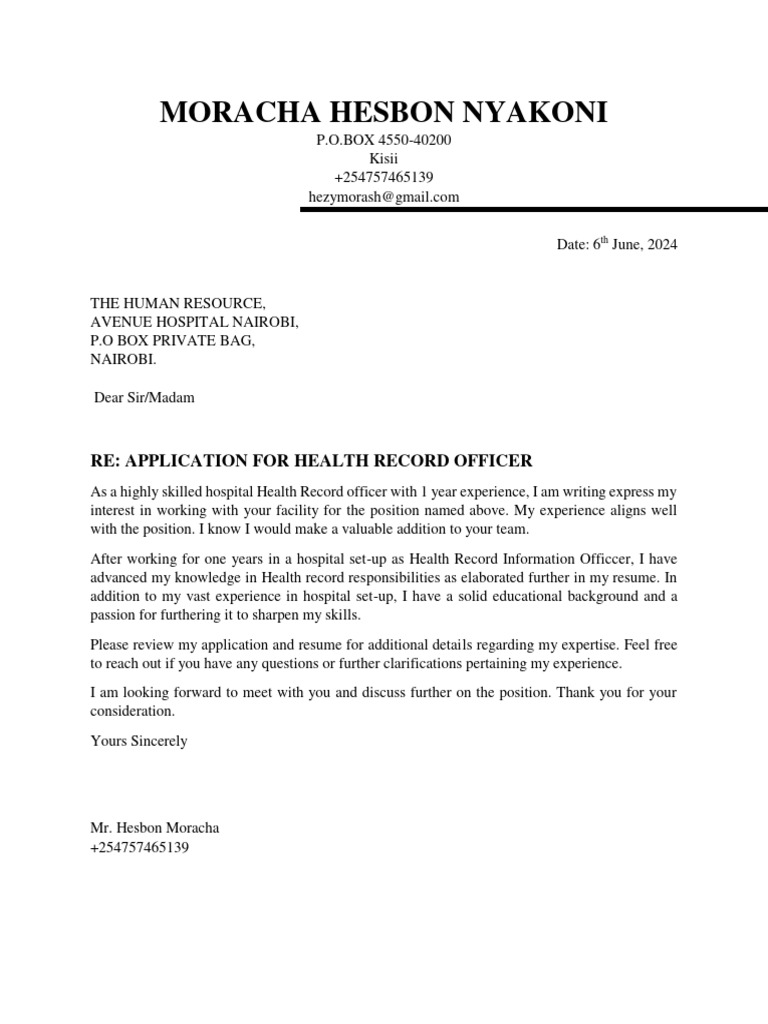 Application for Health Record Officer | PDF | Medical Record | Patient
