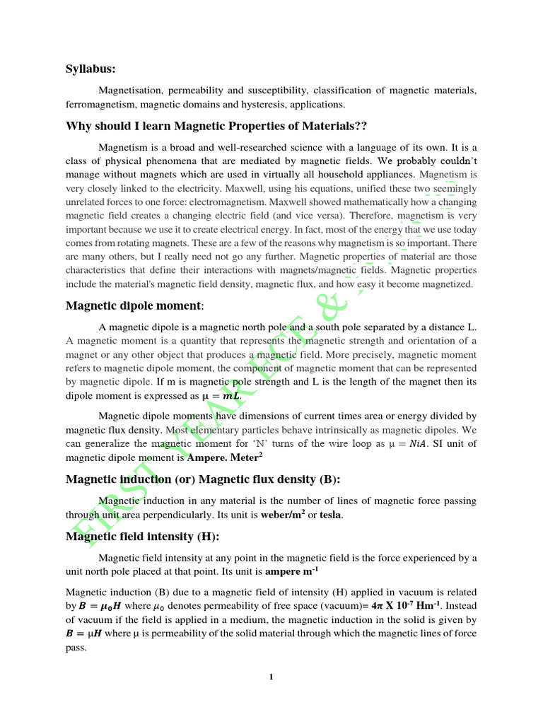 Magnetic Properties of Materials 1ST Year Ece & Ee - 240607 - 001441 | PDF | Magnetism ...