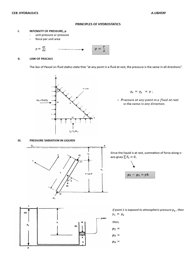 Principles of Hydrostatics | PDF | Pressure | Pressure Measurement