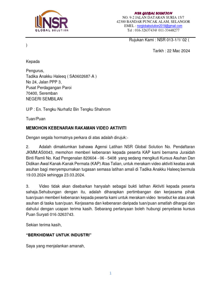 Surat Mohon Rakan Video | PDF