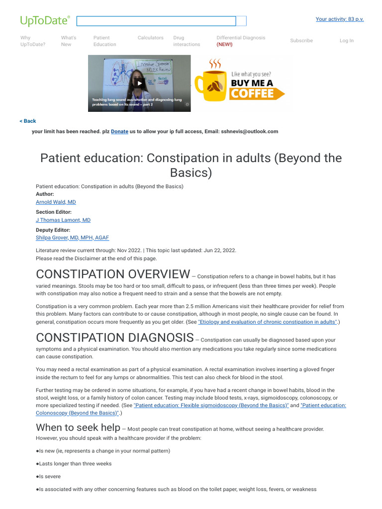 Patient Education - Constipation in Adults (Beyond The Basics ...