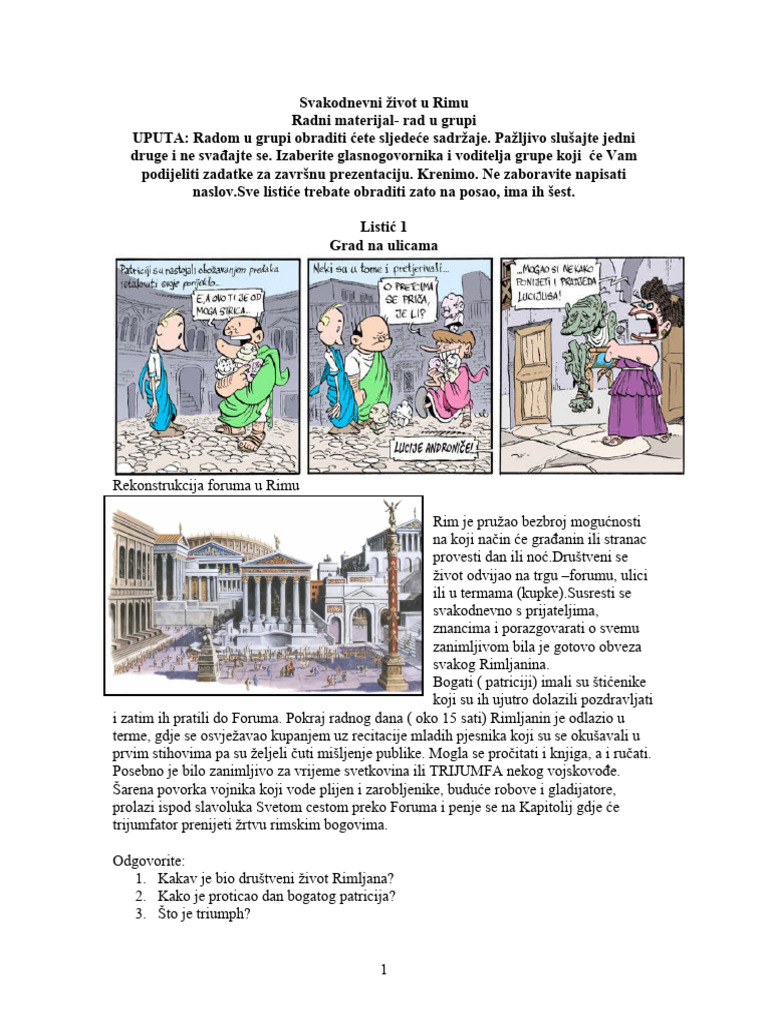 Svakodnevni Zivot U Rimu Rad U Grupi | PDF