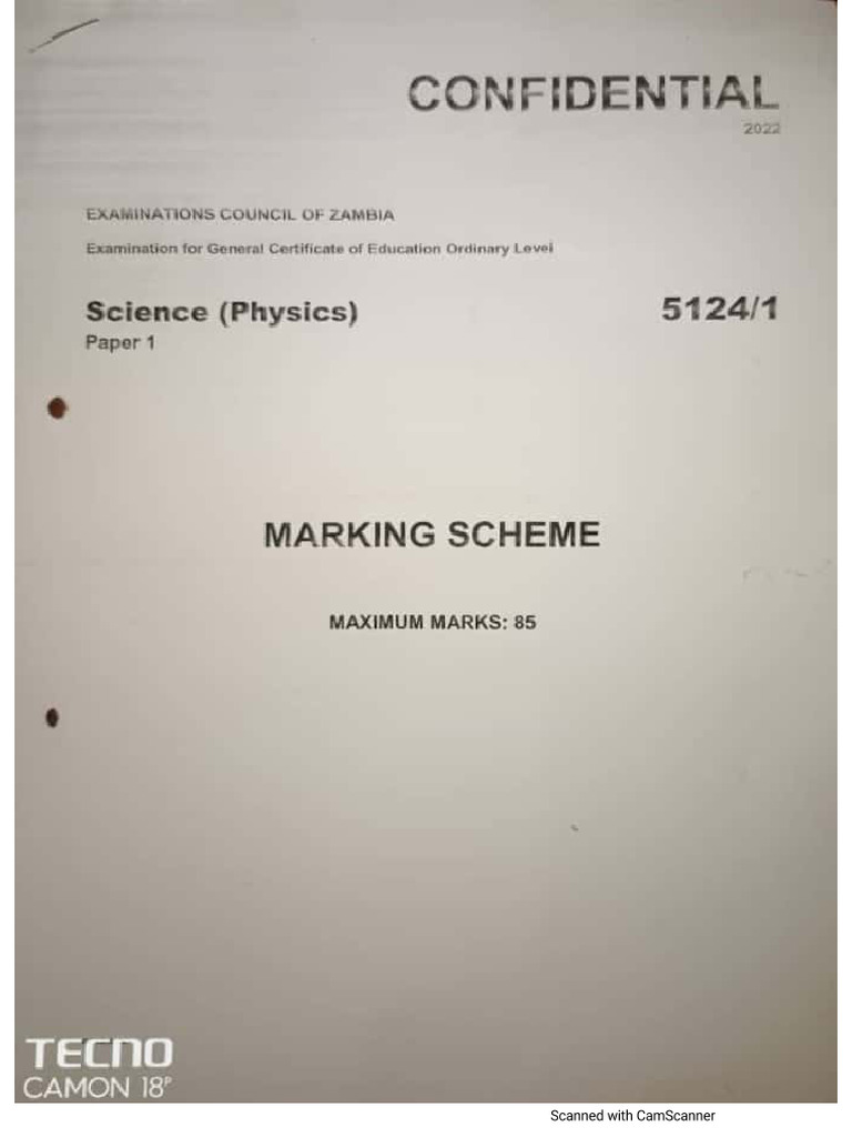 2022 GCE Science Paper 1 Marking Scheme | PDF