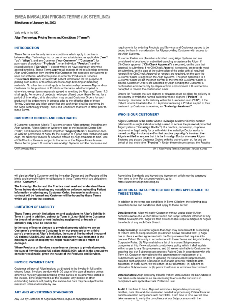 Align Technology Pricing Terms Conditions Pdf Legal Liability