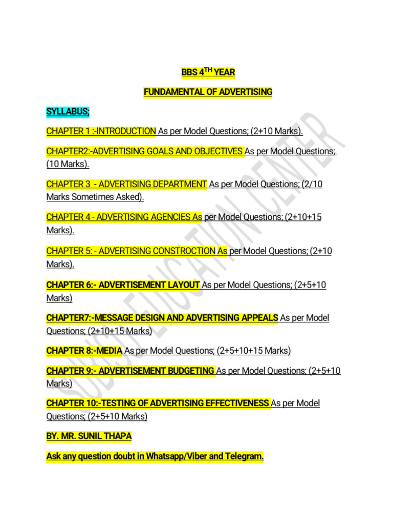 BBS 4th Year Advertising Syllabus | PDF | Advertising | Marketing