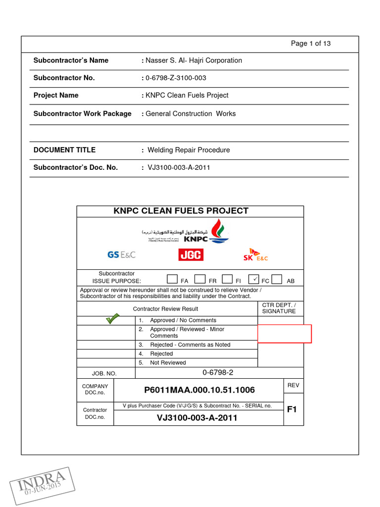 Welding Repair Procedure | PDF | Welding | Construction