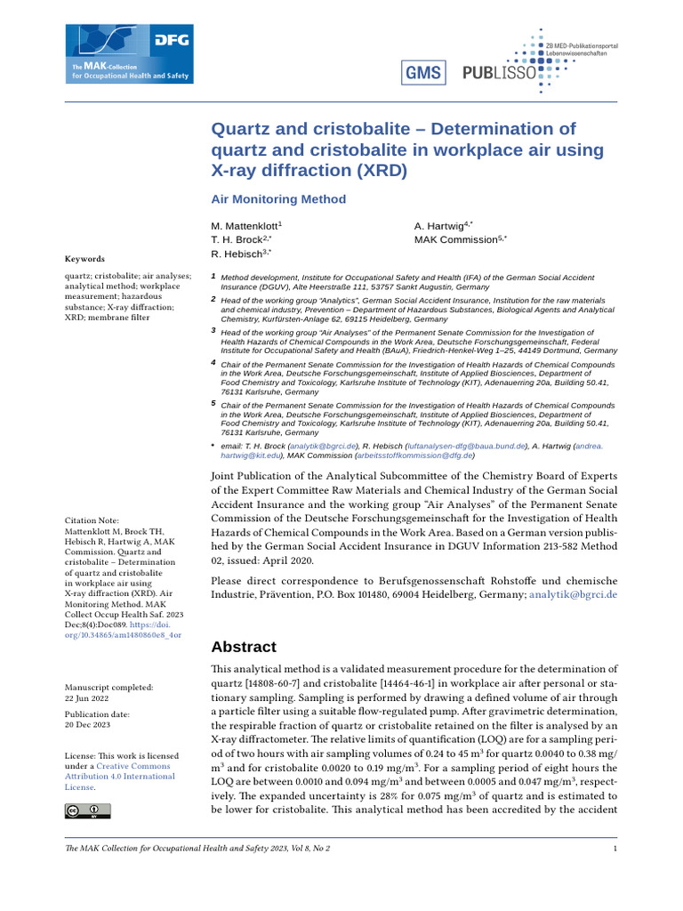 Quartz and Cristobalite - Determination of | PDF | Detection Limit ...