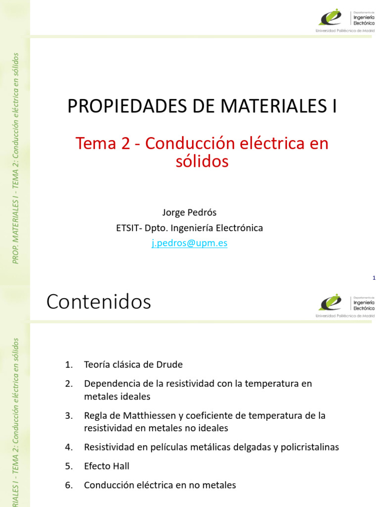 Tema 2-Conducción eléctrica en sólidos 2023-2024 | PDF | Resistividad Eléctrica y Conductividad ...