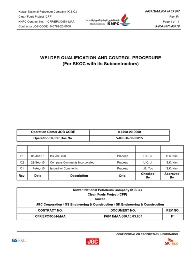 Welder Qualification N Control Procedure | Download Free PDF | Welding | Construction