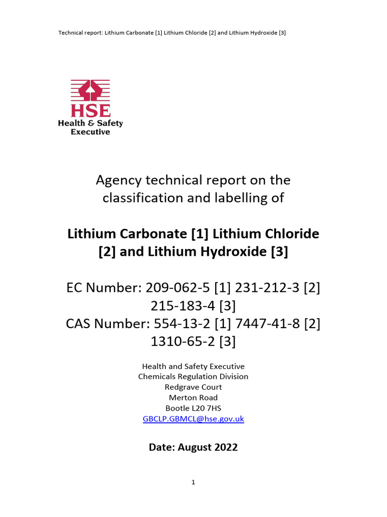 GB CLP - Article 37 - Technical Report - Lithium Carbonate - Lithium ...