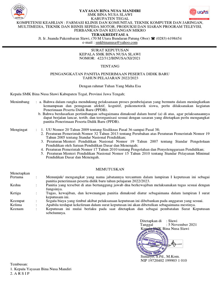 SK Panitia PPDB 2022-2023 | PDF