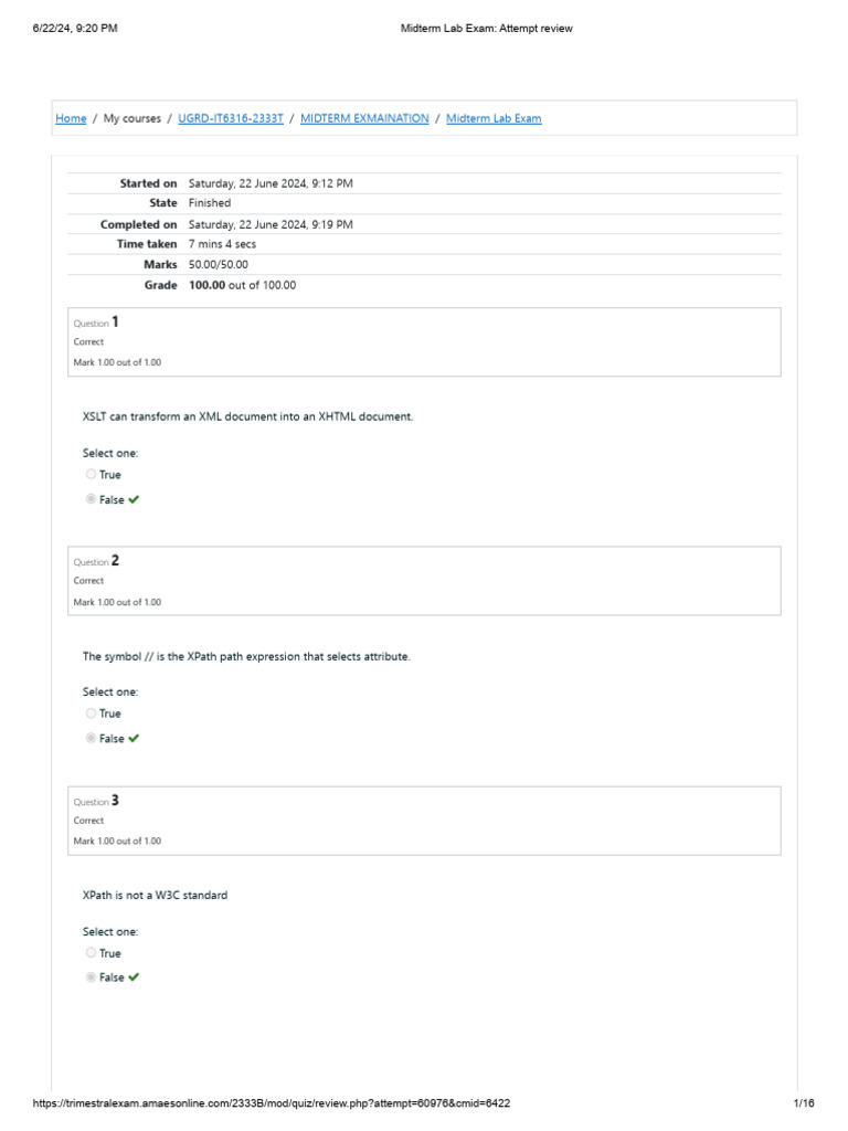 Midterm Lab Exam - Attempt Review | PDF | X Path | Xslt