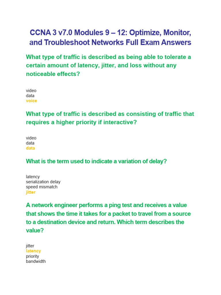 CCNA 3 v7.0 Modules 9 – 12 | Download Free PDF | Computer Network | Quality Of Service