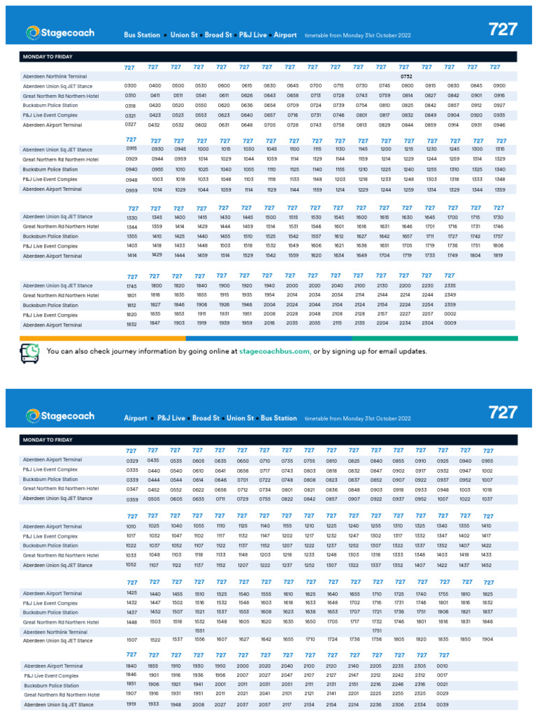 727 Timetable 2023 | Download Free PDF | Stagecoach | Hotel