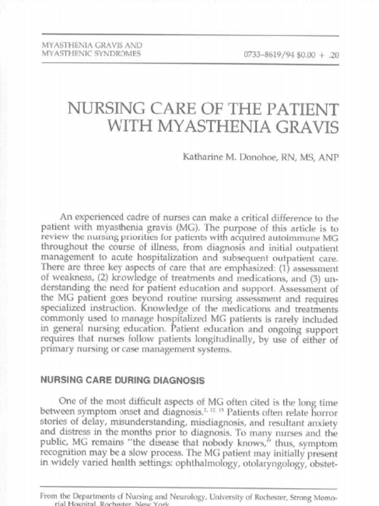 Nursing Care of The Patient With Myasthenia Gravis | PDF