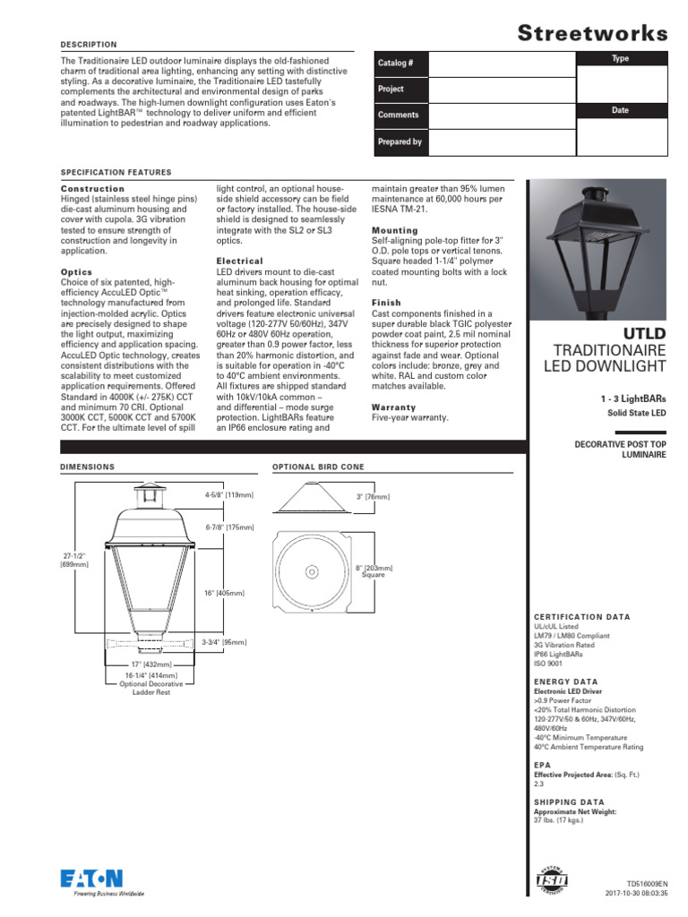 UTLD Traditionaire Legacy Rev Oct 30 2017 | PDF | Lighting ...