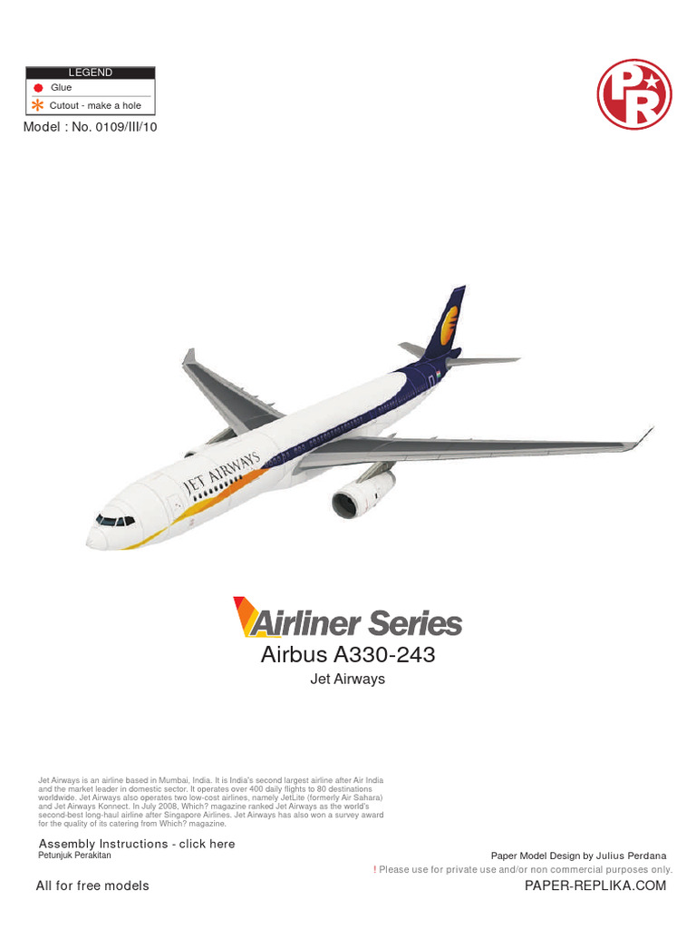 Jet Airways A330 Papercraft Model | PDF | Aircraft | Transport