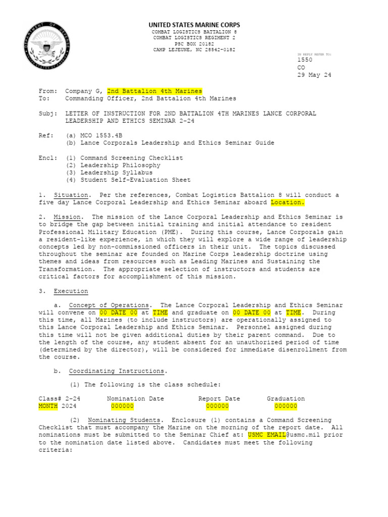 Lance Corporal Leadership Seminar 2-24 | PDF | United States Marine ...