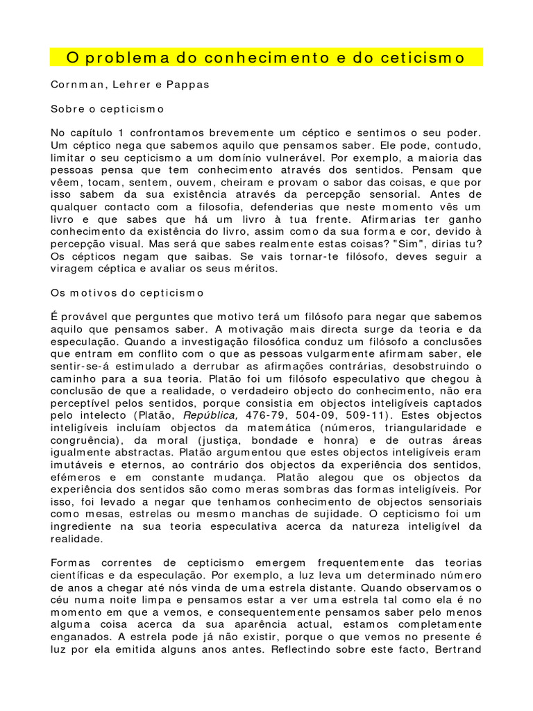 O Problema Do Conhecimento e Do Ceticismo | PDF | Conhecimento | Science